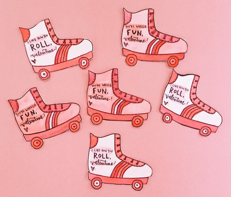 PRINTABLE Valentine's Cards Roller Skating Themed Downloadable File for ...