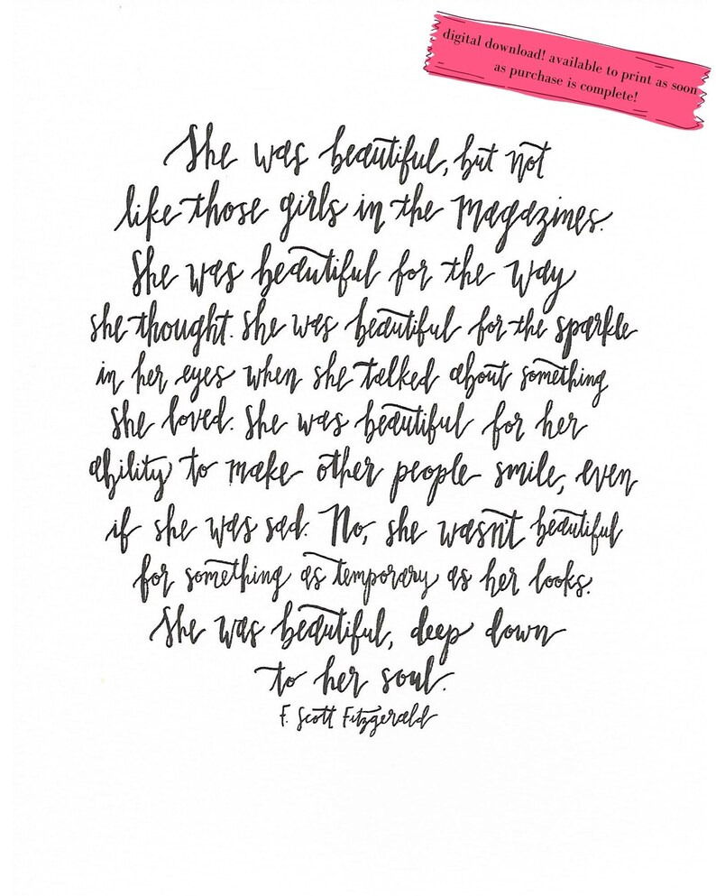 PRINTABLE F. Scott Fitzgerald Love Quote Calligraphy Quote Downloadable ...