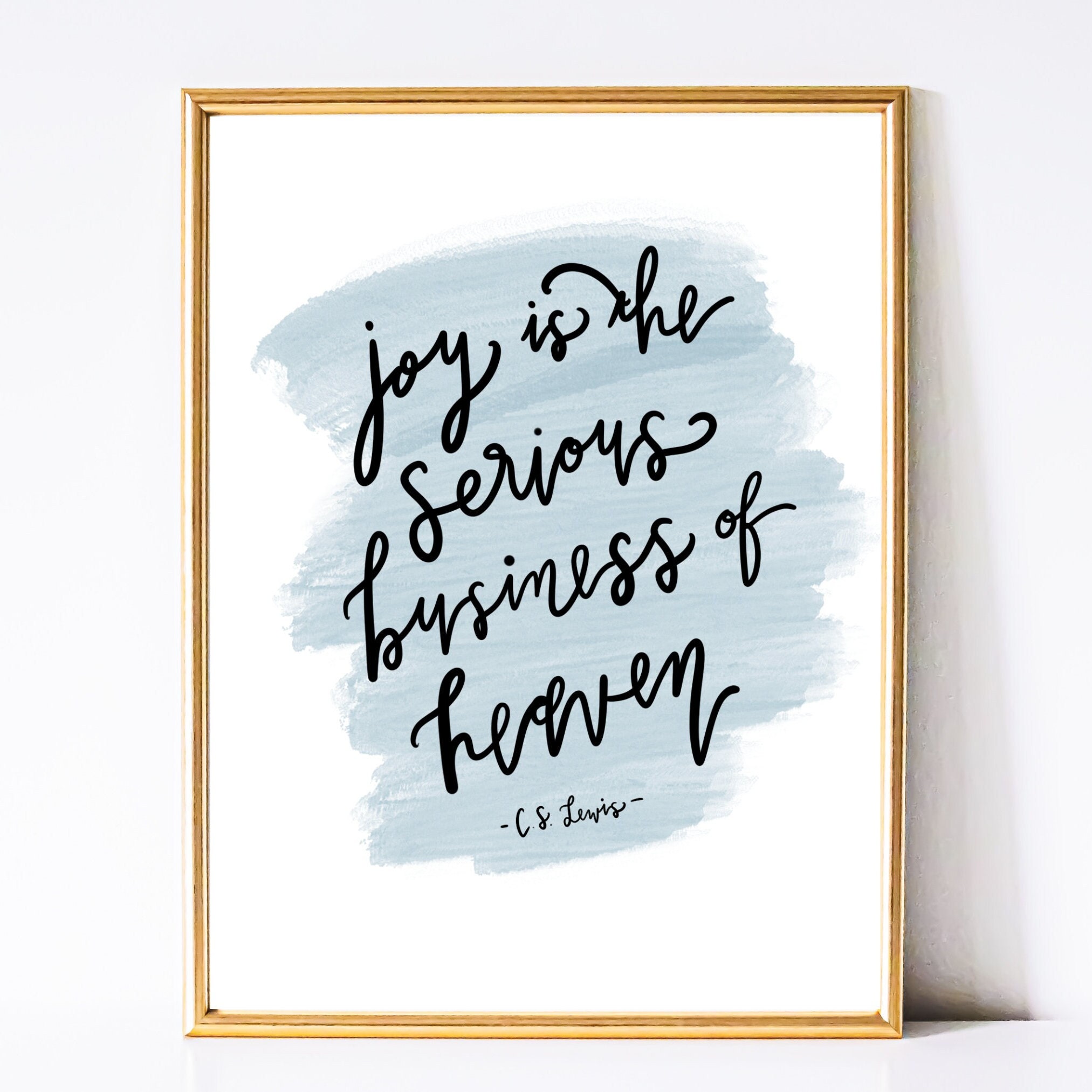 PRINTABLE C.S. Lewis Calligraphy Quote - Blue Watercolor - Joy is the ...