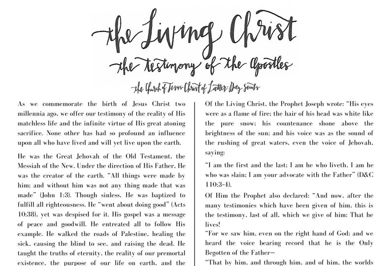 The Living Christ PRINTABLE the Church of Jesus Christ of Latter Day ...