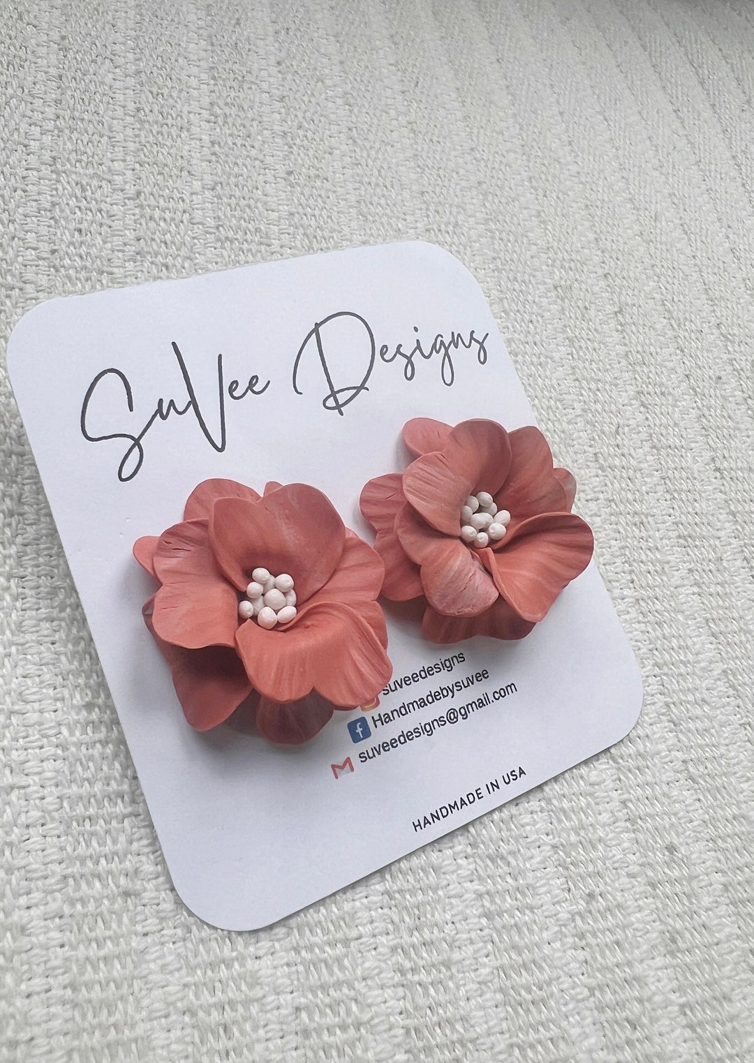 Warm Earthy Terracota Handmade Polymer Clay Flower Stud Earrings - Etsy