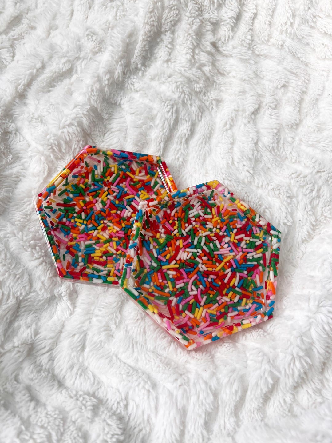 Hexagon Rainbow Sprinkles Catch All Coasters - Coaster Set, Jewelry ...