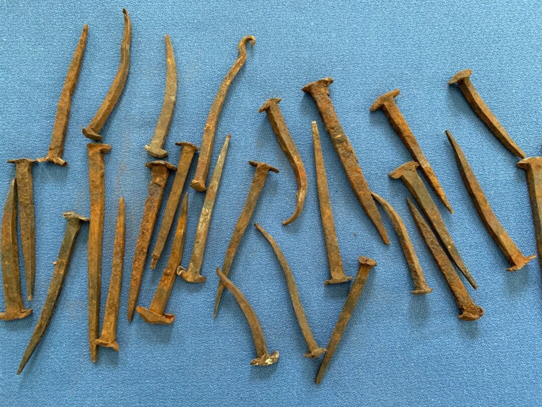Set of 10 Antique Rusty Bent Hand Wrought Nails, Old Rusty Hand Made ...