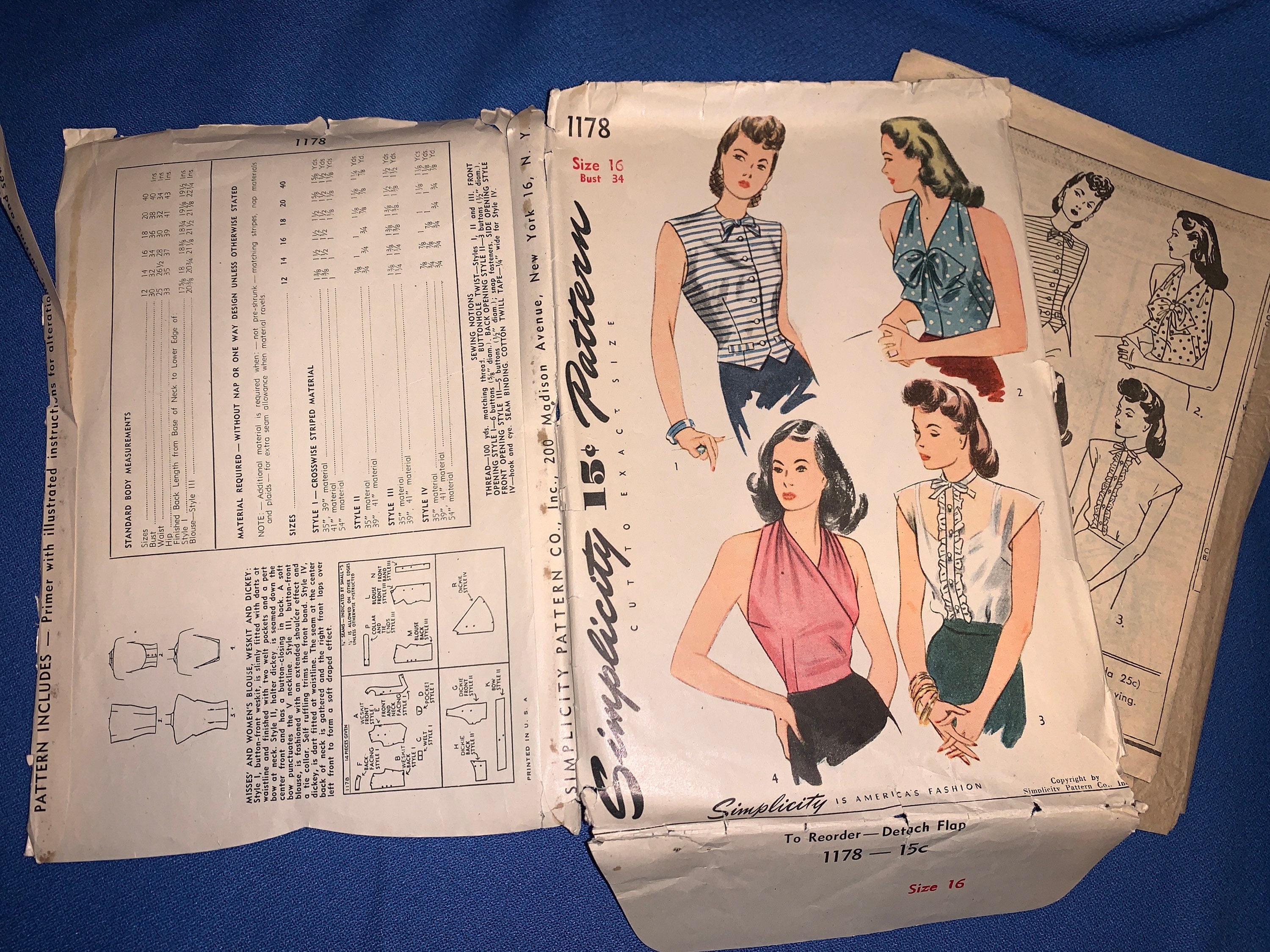 1940s Halter Top, Blouse, Weskit, Dickey Pattern, Simplicity 1178 Size ...