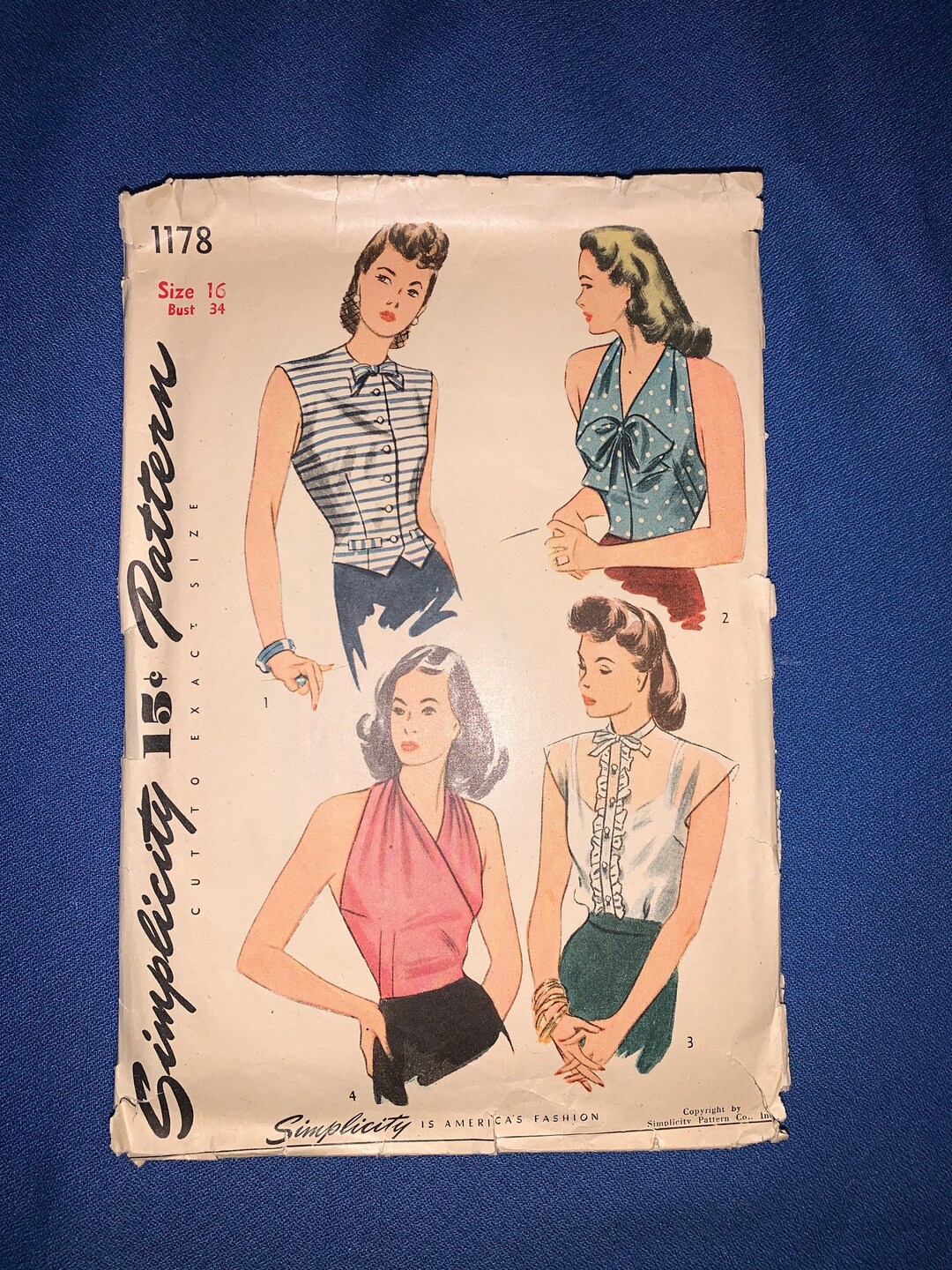 1940s Halter Top, Blouse, Weskit, Dickey Pattern, Simplicity 1178 Size ...