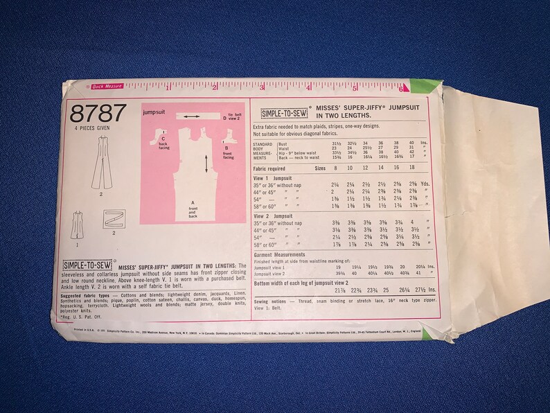 Uncut 1970 Jumpsuit Pattern in Two Lengths Simplicity 8788 - Etsy
