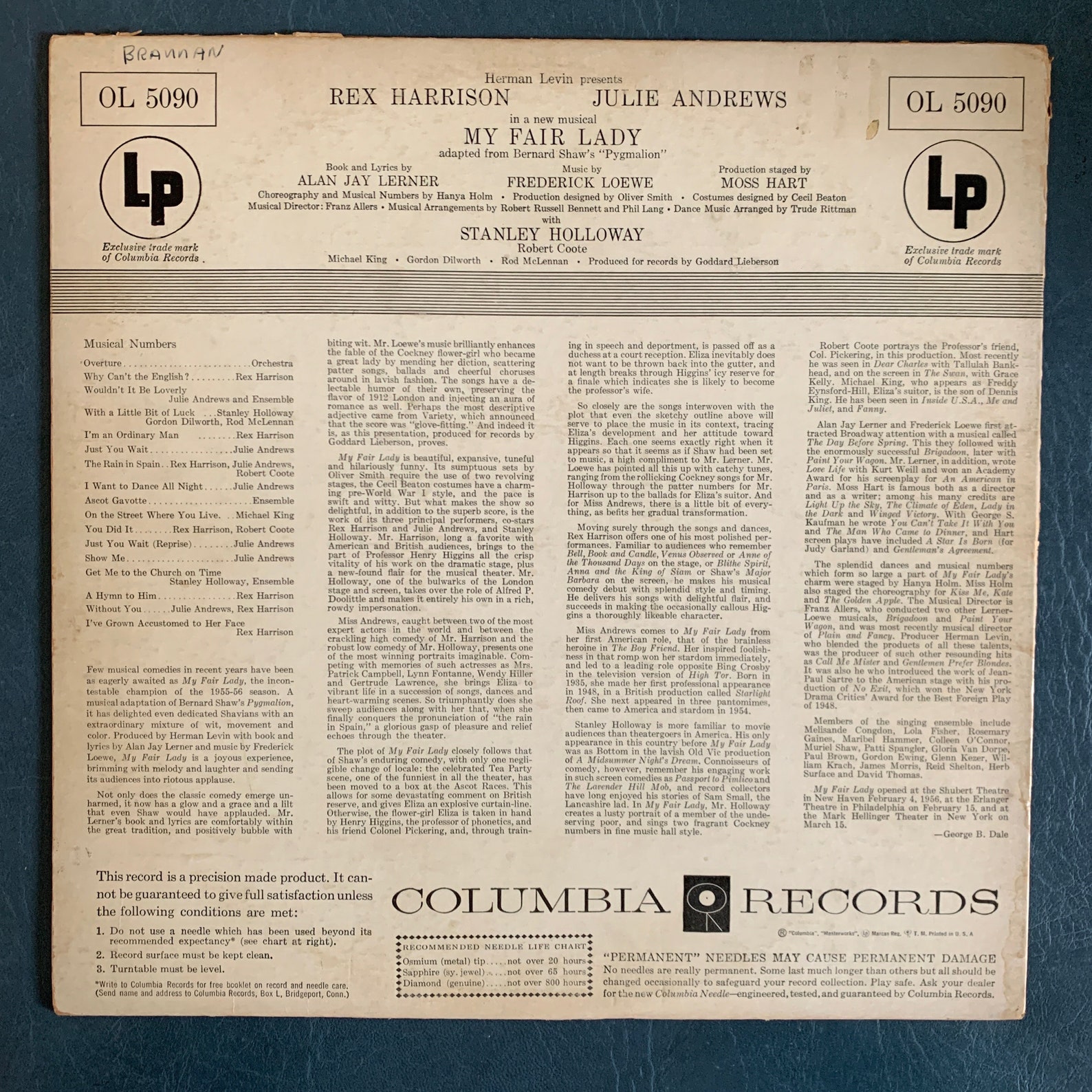 Vintage My Fair Lady Record With Rex Harrison and Jule Andrews - Etsy