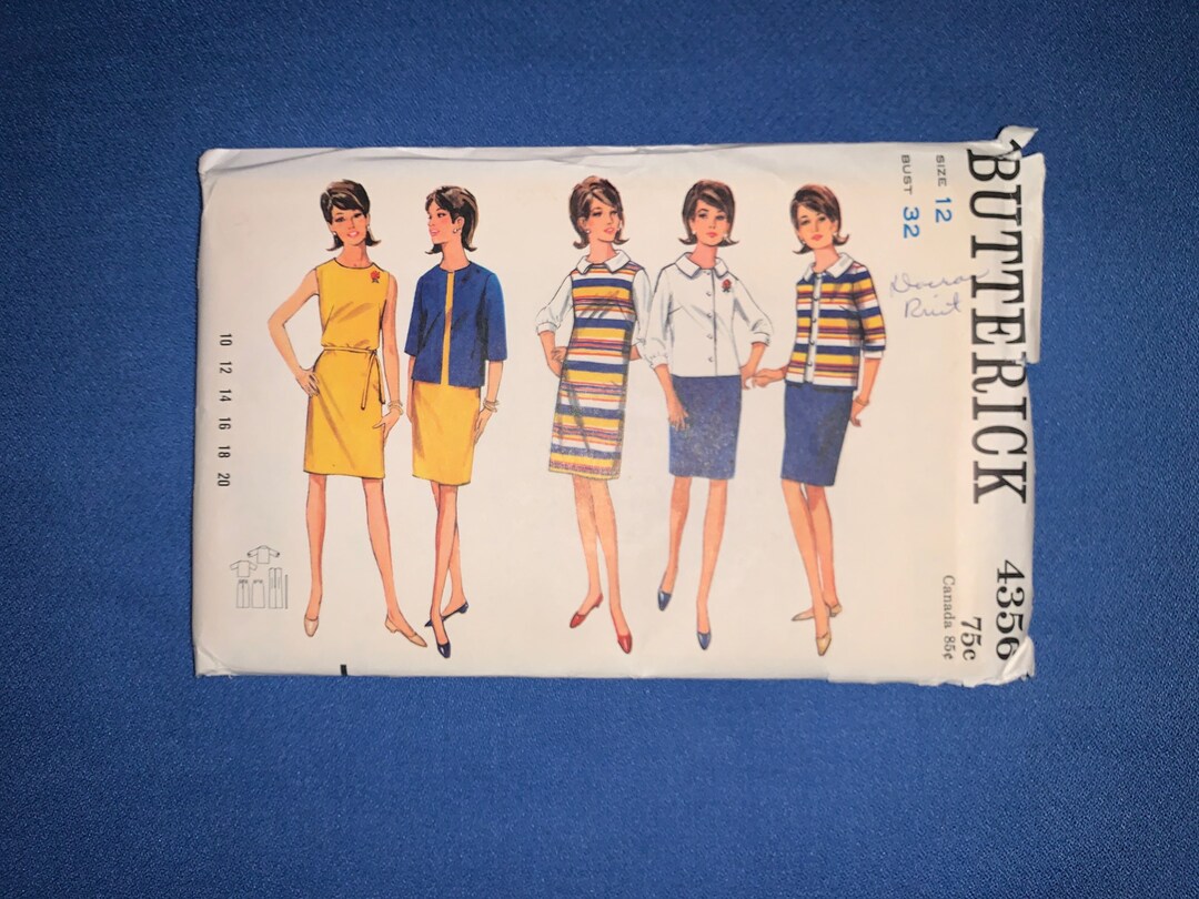 Uncut 1960s Dress Jacket Blouse and Skirt Pattern, Butterick 4356 Size ...