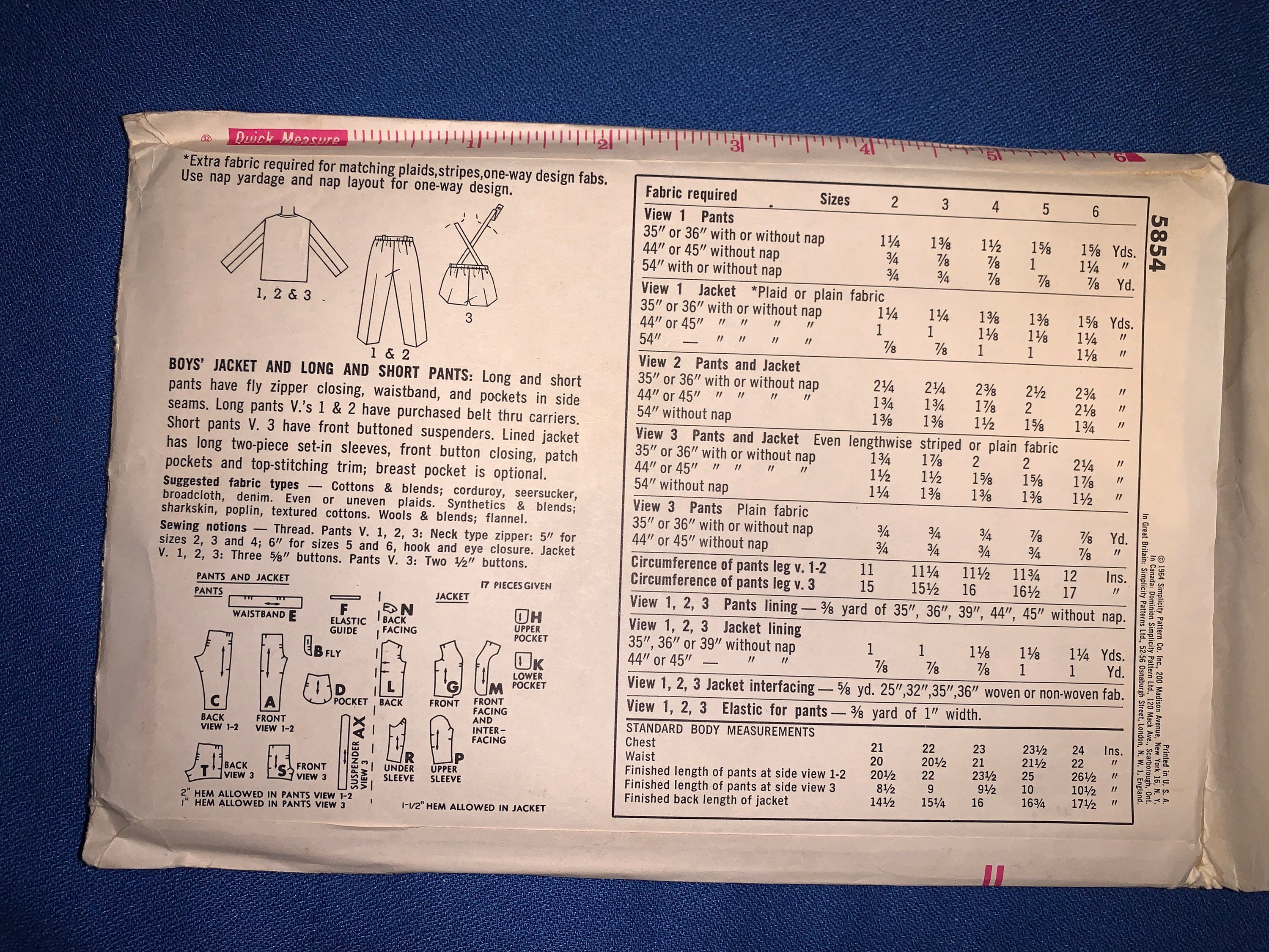 Uncut 1964 Boys Suit Pattern, Simplicity 5854 Suit Pattern Size 6 Chest ...