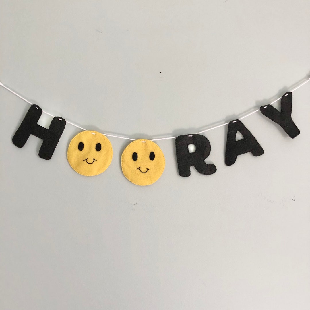 Retro Smiley Face Hooray Garland Handsewn Felt Letters - Etsy