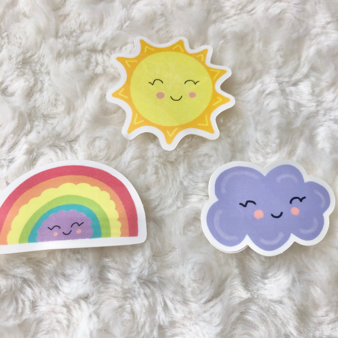 Happy Weather Stickers – Smiling Sun, Cloud, and Rainbow – Cute Weather ...