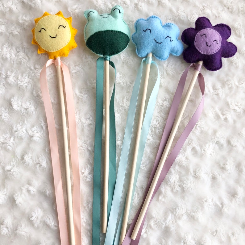 Woodland Friends Fairy Wand Collection – Felt Magic Wands, Frog, Flower ...