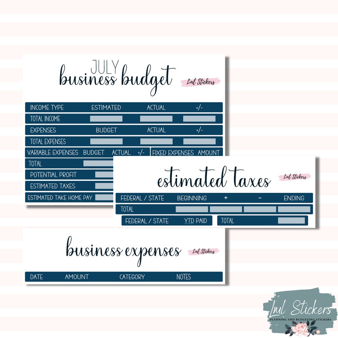 July Business Budget, Expense Tracker, and Estimated Taxes Sticker Kit ...