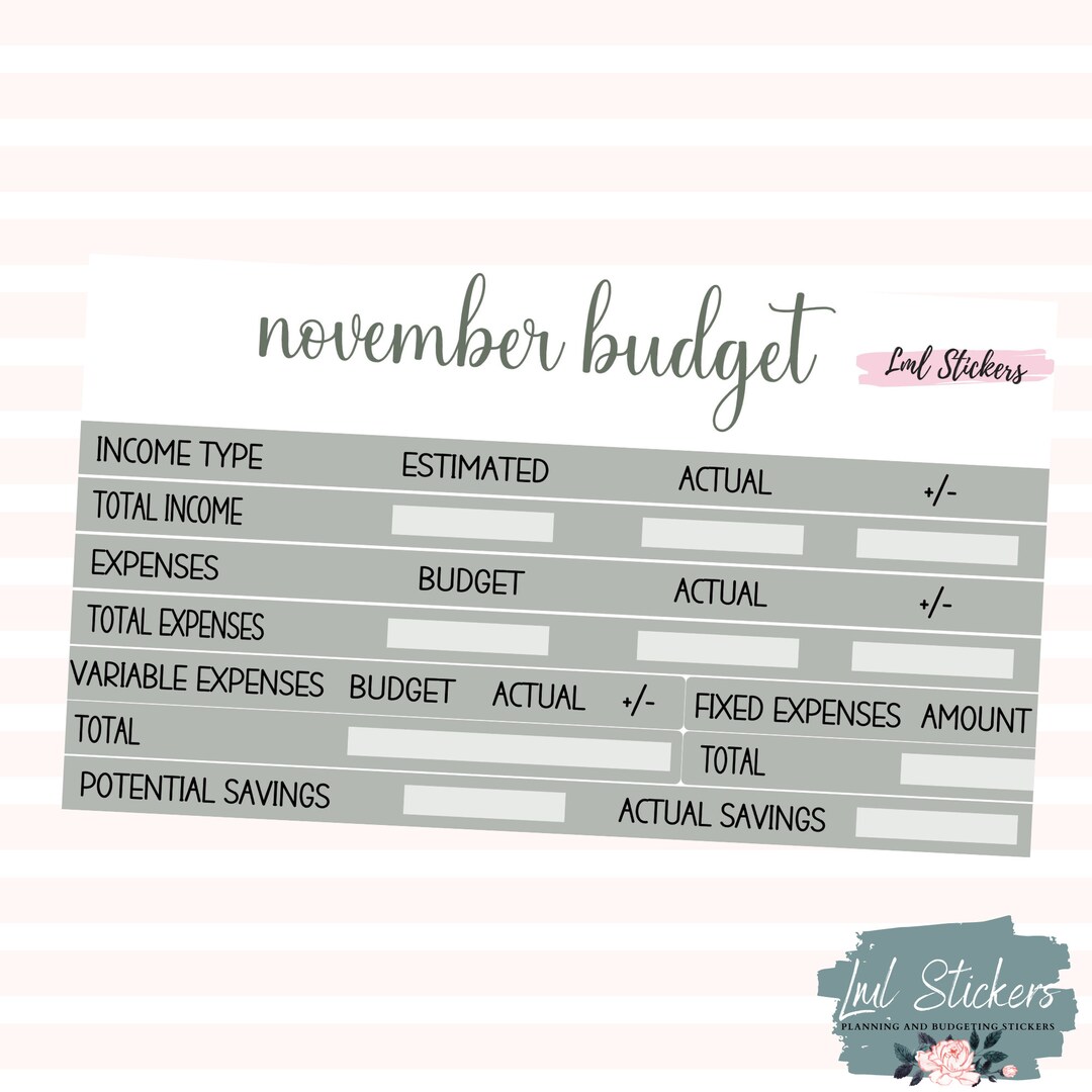 2023 November Budget Stickers, EC Planner Stickers, Monthly Low Income ...