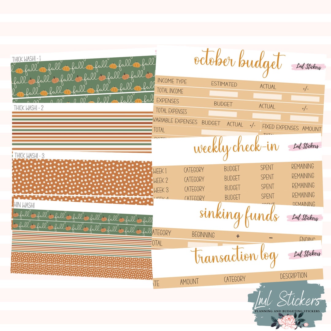 October Complete Monthly Budgeting Kit, Planner Stickers, Family Budget ...