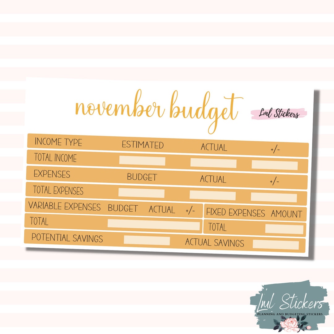 November Budget Stickers Planner Stickers Monthly Low Income - Etsy