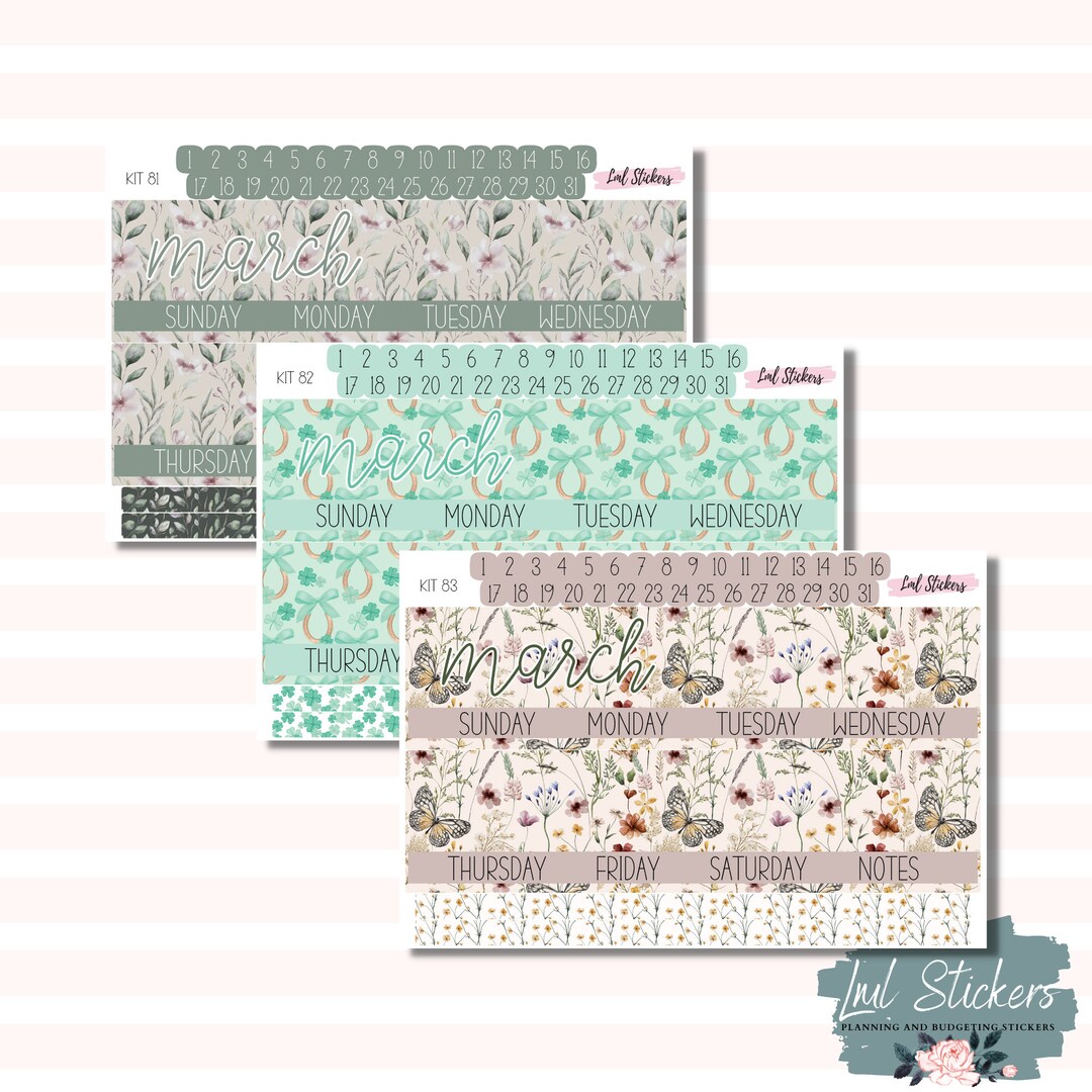 March Monthly View Stickers EC Monthly Planner Sticker Kit - Etsy