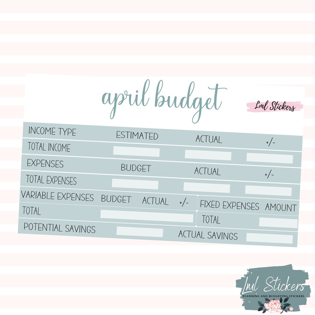 2024 April Budget Stickers, EC Planner Stickers, Monthly Low Income ...