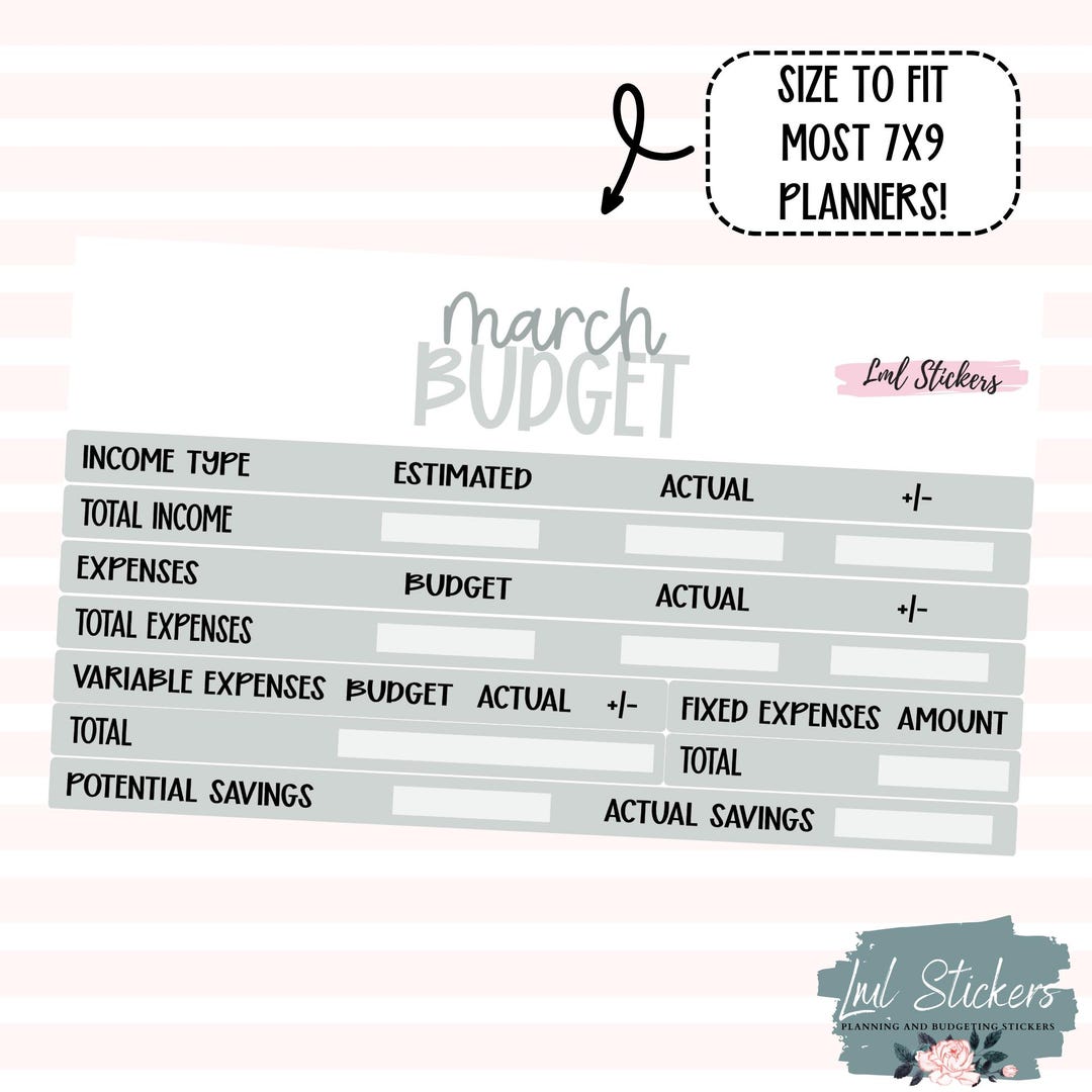 March 2025 Monthly Budget Stickers for Planners – Expense Tracking ...