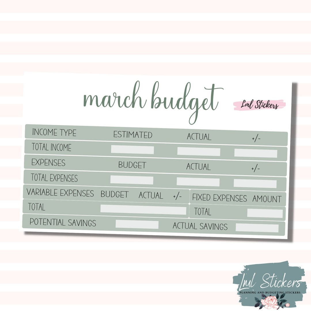 2023 March Budget Stickers, EC Planner Stickers, Monthly Low Income ...