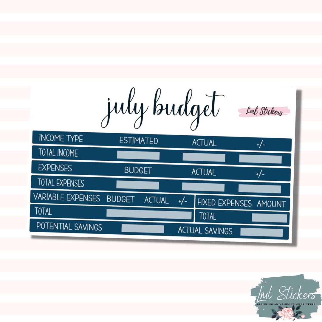 July Budget Sticker Kit Monthly EC Budgeting Stickers - Etsy