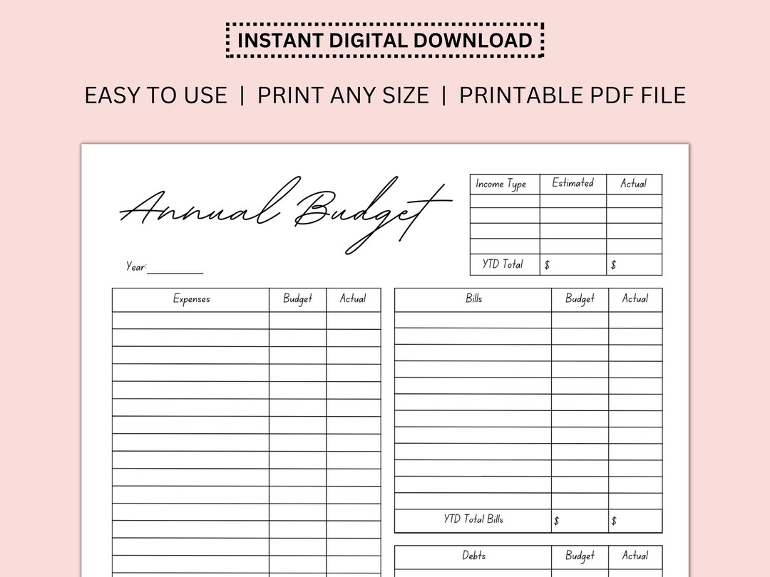 Digital Annual Budget | Printable Yearly Finance Budget | Digital ...