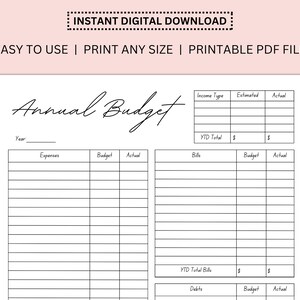 Digital Annual Budget | Printable Yearly Finance Budget | Digital ...