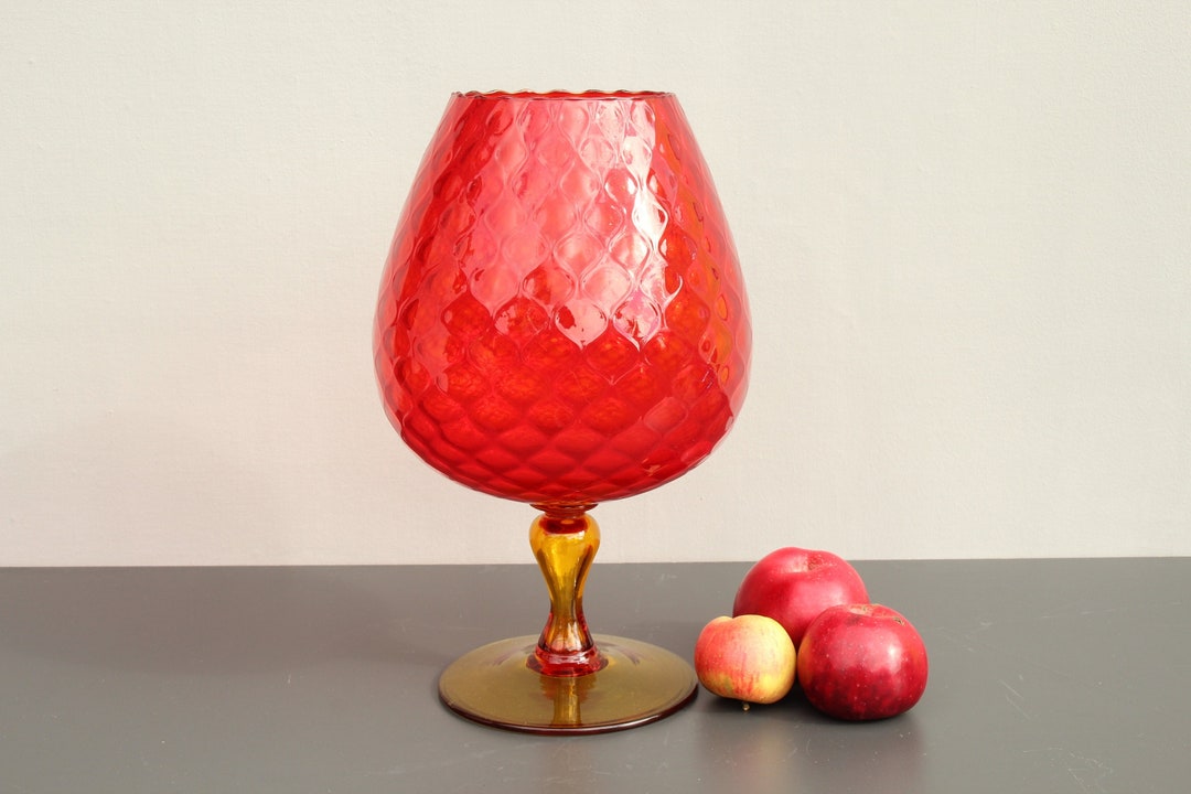 Large Ruby Red Glass Vase Mid Century Murano - Etsy