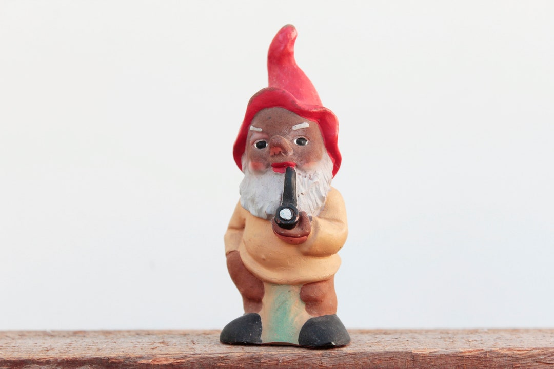Small Heissner Garden Gnome / Garden Gnome, With Pipe, Smoking Garden ...