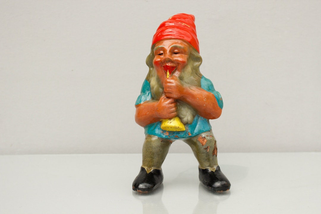 Antique Ceramic Figure, Garden Gnome With Flute / Shawm, 1950 Spang ...