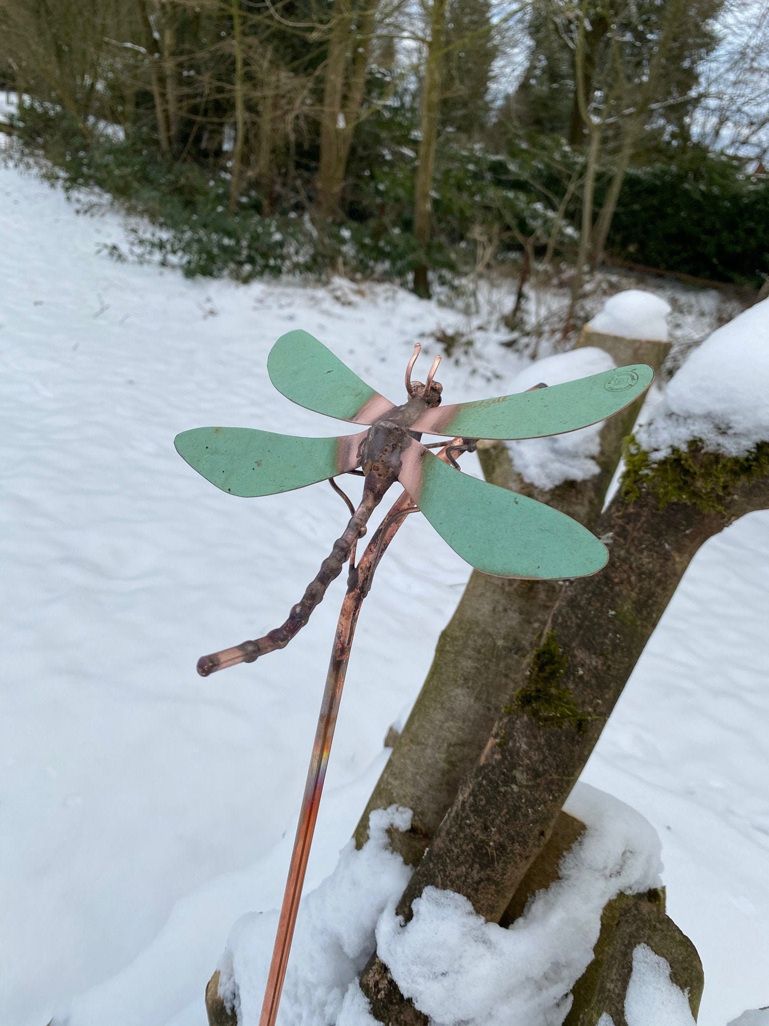 Gartenstecker, kleine Libelle aus Kupfer - Etsy.de