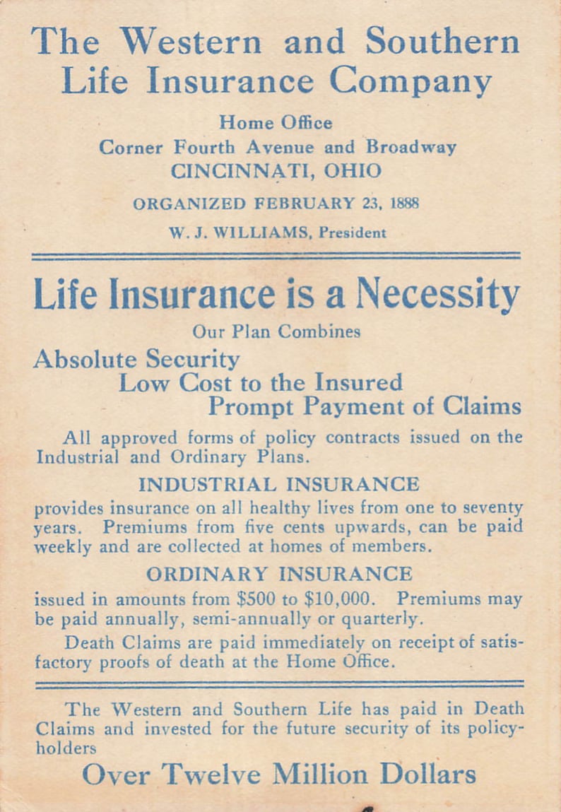 Antique Victorian Trade Card Western and Southern Life Insurance Co ...