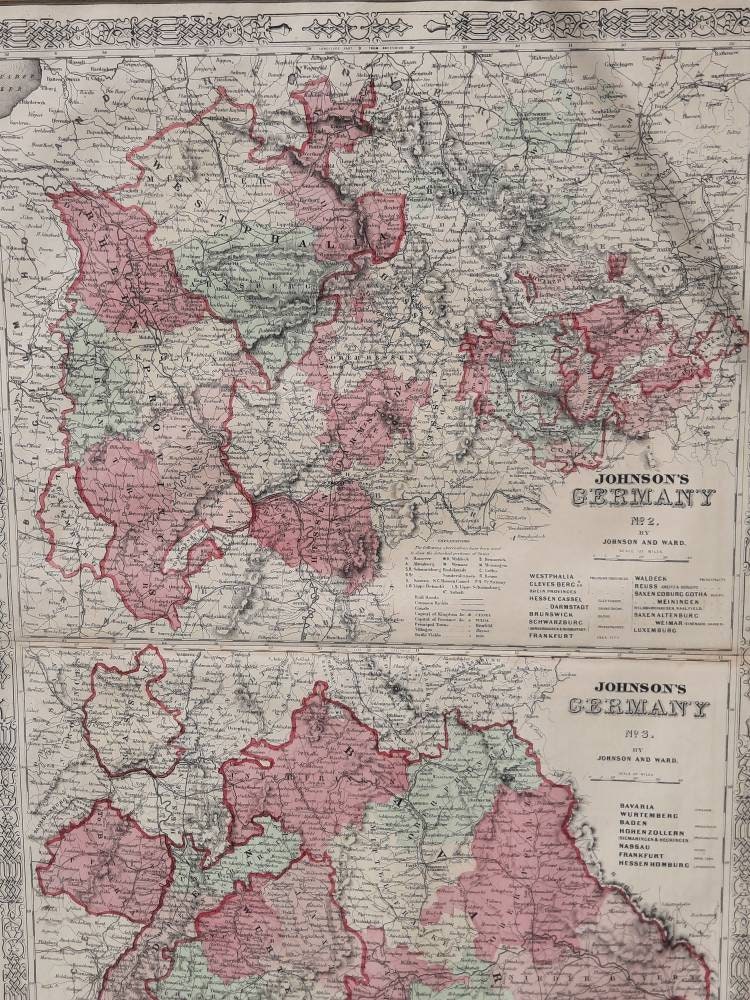 Antique Johnson's Map of Germany 1863 Engraved, Hand Colored Civil War ...