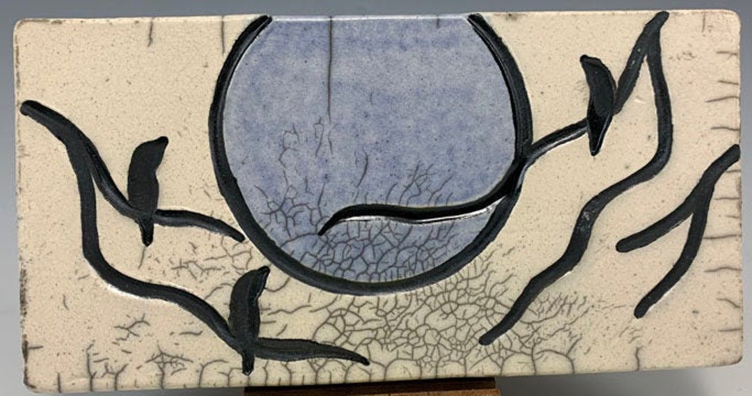 Raku Tile Full Moon Tile Raven Tile Bird and Tree Tile Winter Tree Tile ...