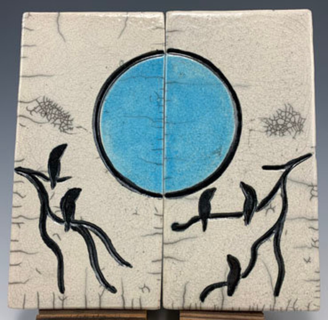 Raku Bird Decorative Ceramic Art Wall Tile, Asian Inspired Japanese ...