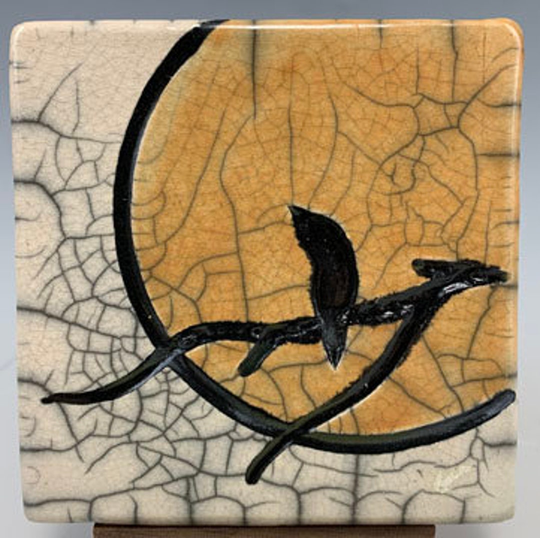 Raku Tile Full Moon Tile Raven Tile Bird and Tree Tile Winter Tree Tile ...