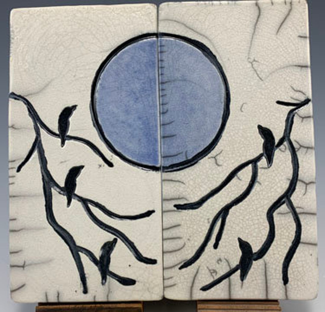 Raku Tile Full Moon Tile Raven Tile Bird and Tree Tile Winter Tree Tile ...