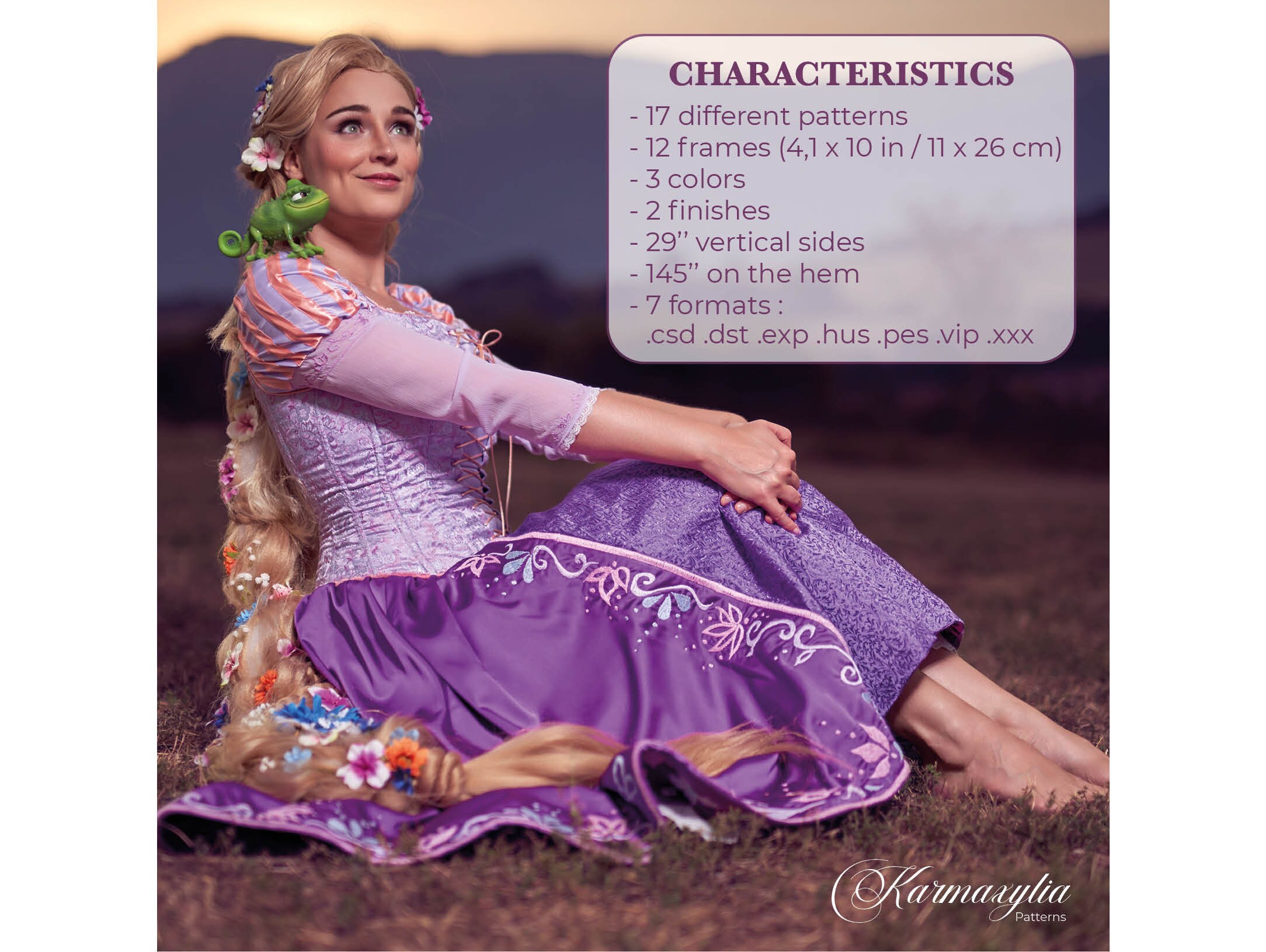 5x10'' Frame Rapunzel Skirt Embroidery Machine Design and Pattern 11x26cm Motif De Broderie Et ...