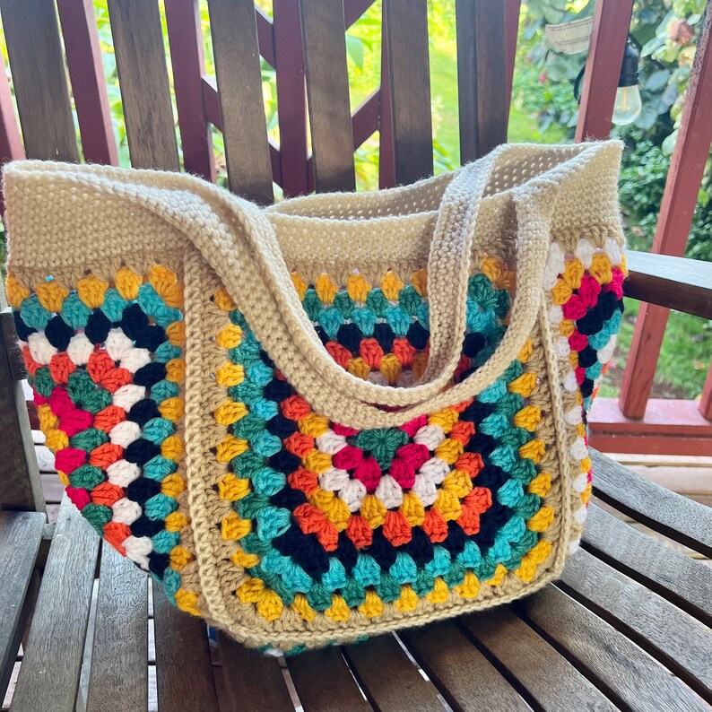Crochet Granny Square Tote Bag | Mexican Color | Crochet Bag | Market ...