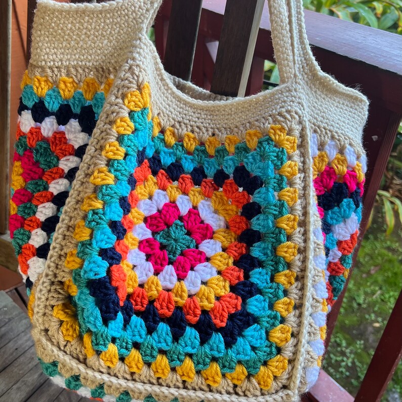 Crochet Granny Square Tote Bag | Mexican Color | Crochet Bag | Market ...