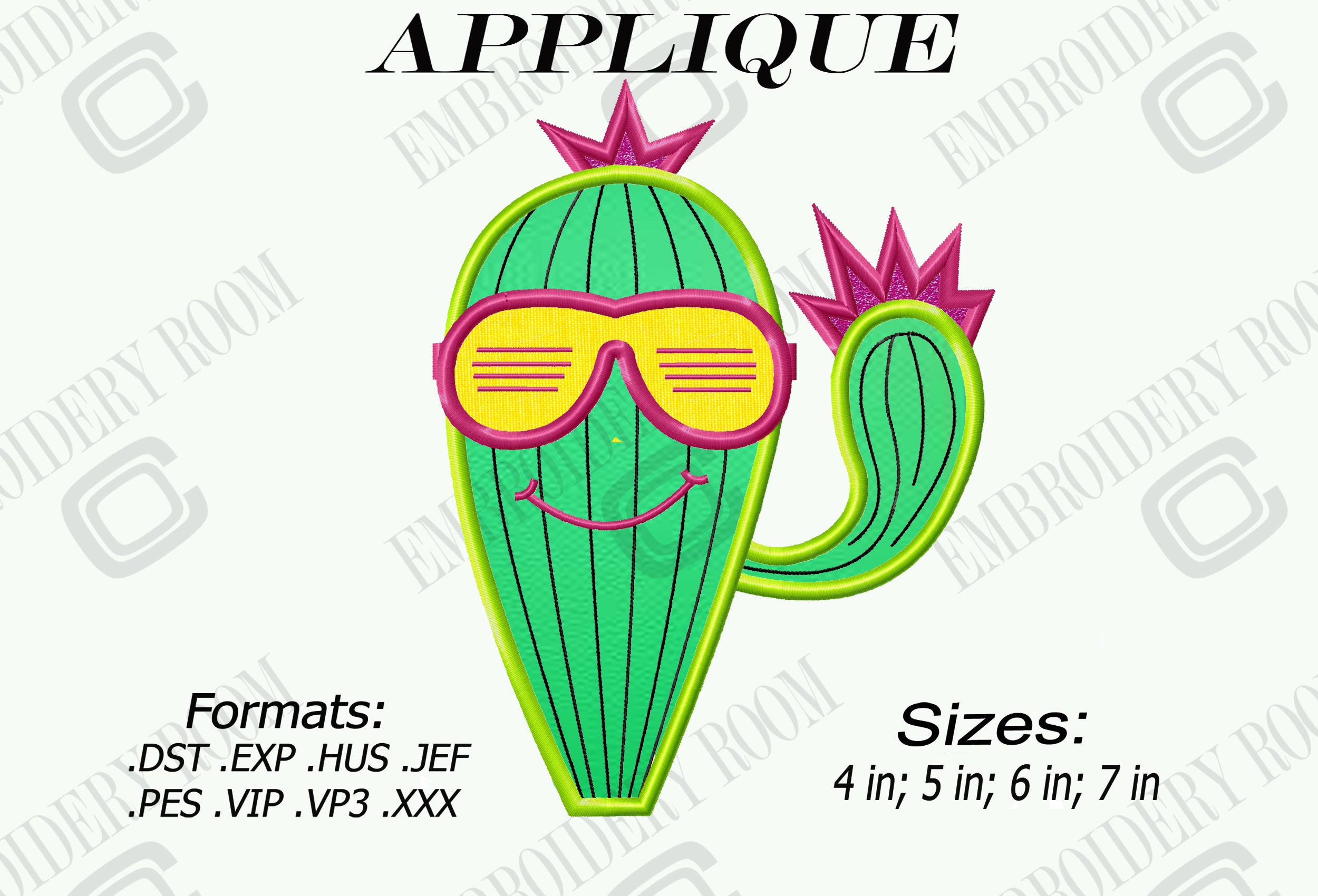 Cactus Applique Embroidery Design Flower Applique Embroidery - Etsy