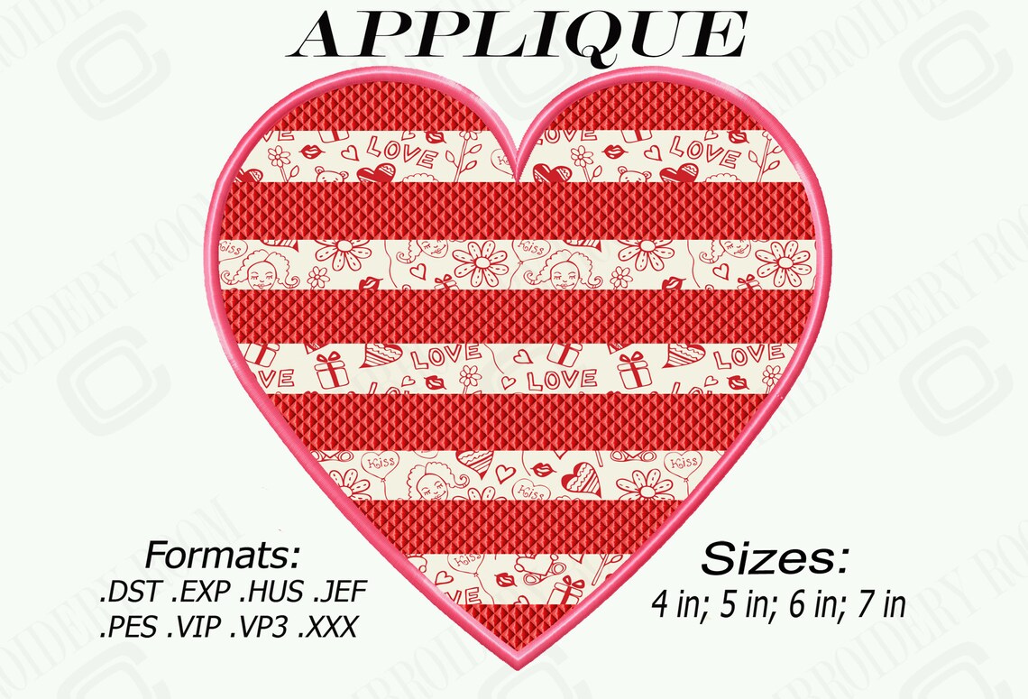 Heart Strip Embroidery Design Heart Embroidery Designs Shape - Etsy