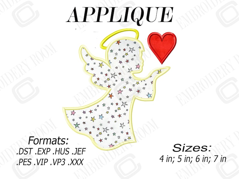 Angel Applique Embroidery Design Love Applique Embroidery | Etsy