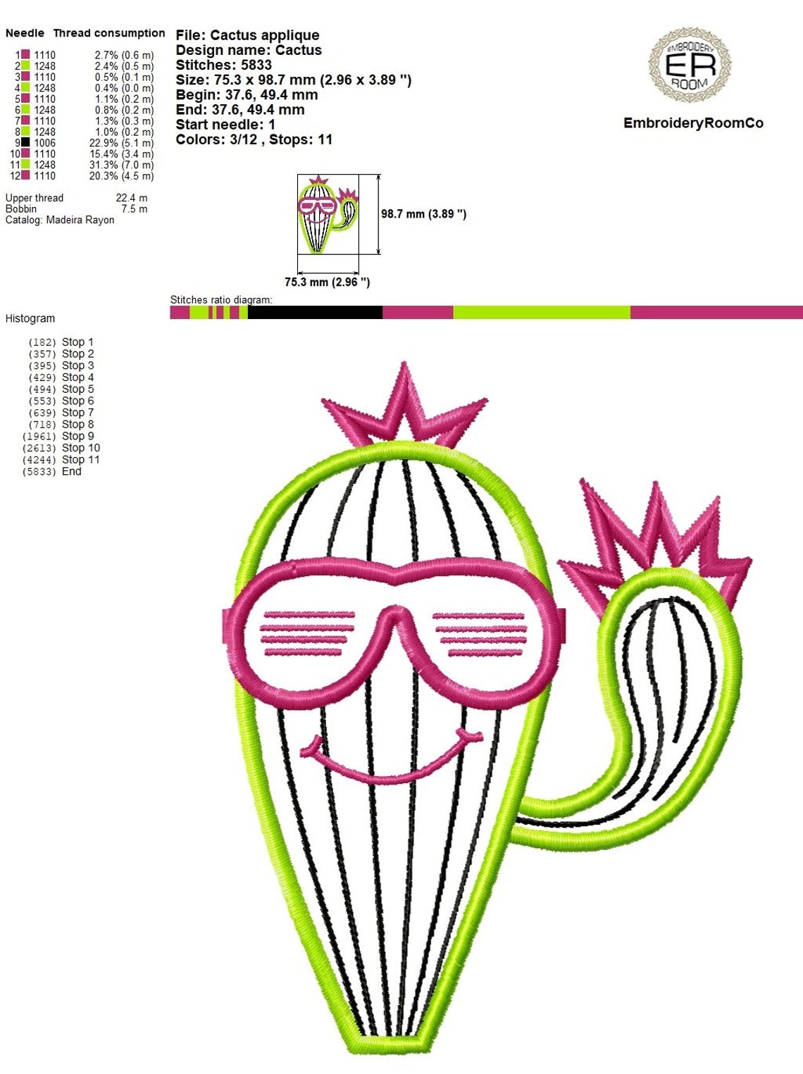 Cactus Applique Embroidery Design Flower Applique Embroidery - Etsy