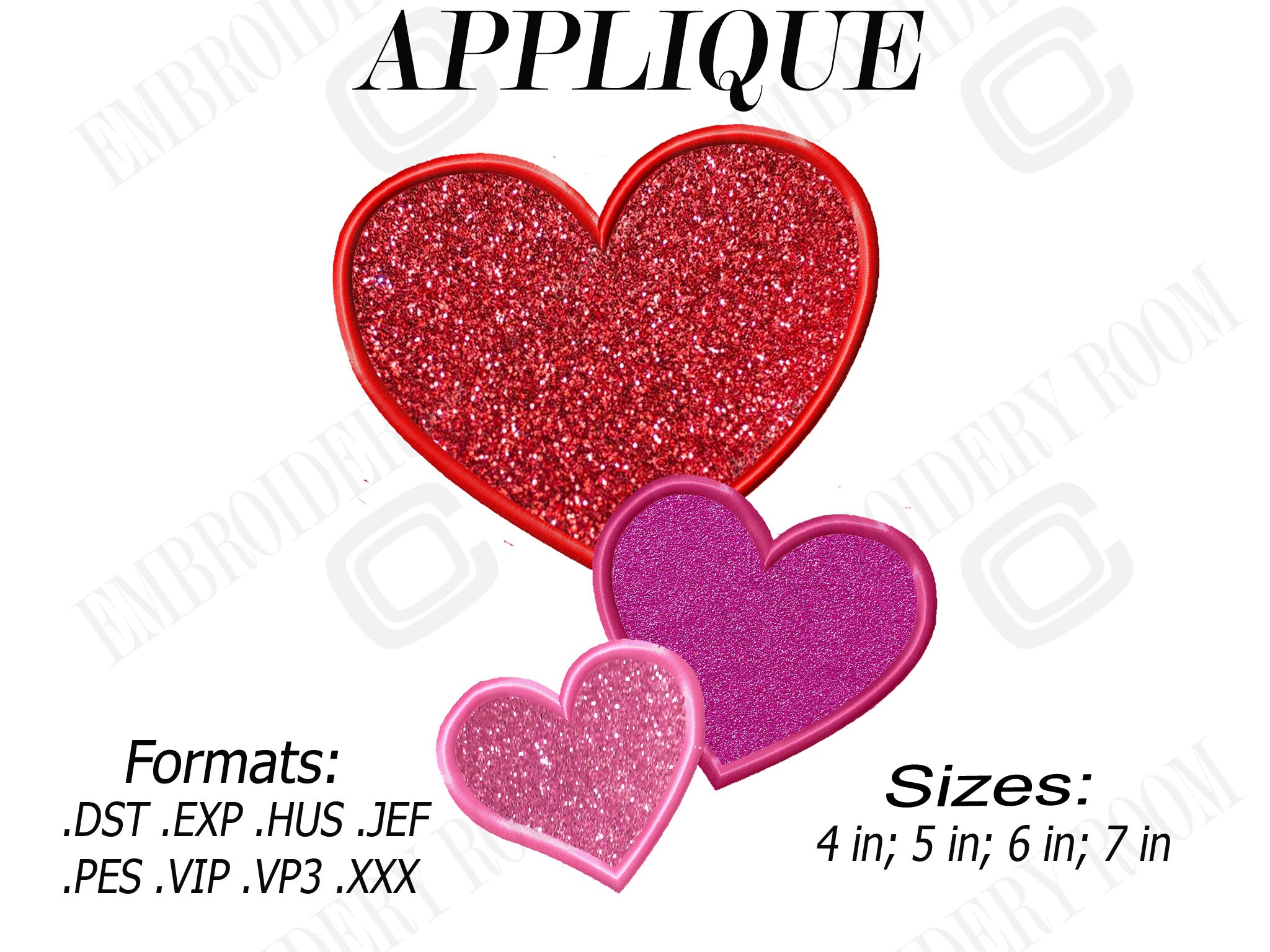 Heart three Applique Embroidery Design Love Applique | Etsy