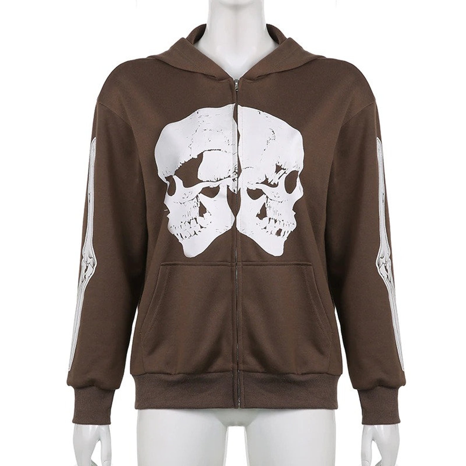 Y2K Skull & Skeleton Print Designed Long Sleeve Hooded | Etsy