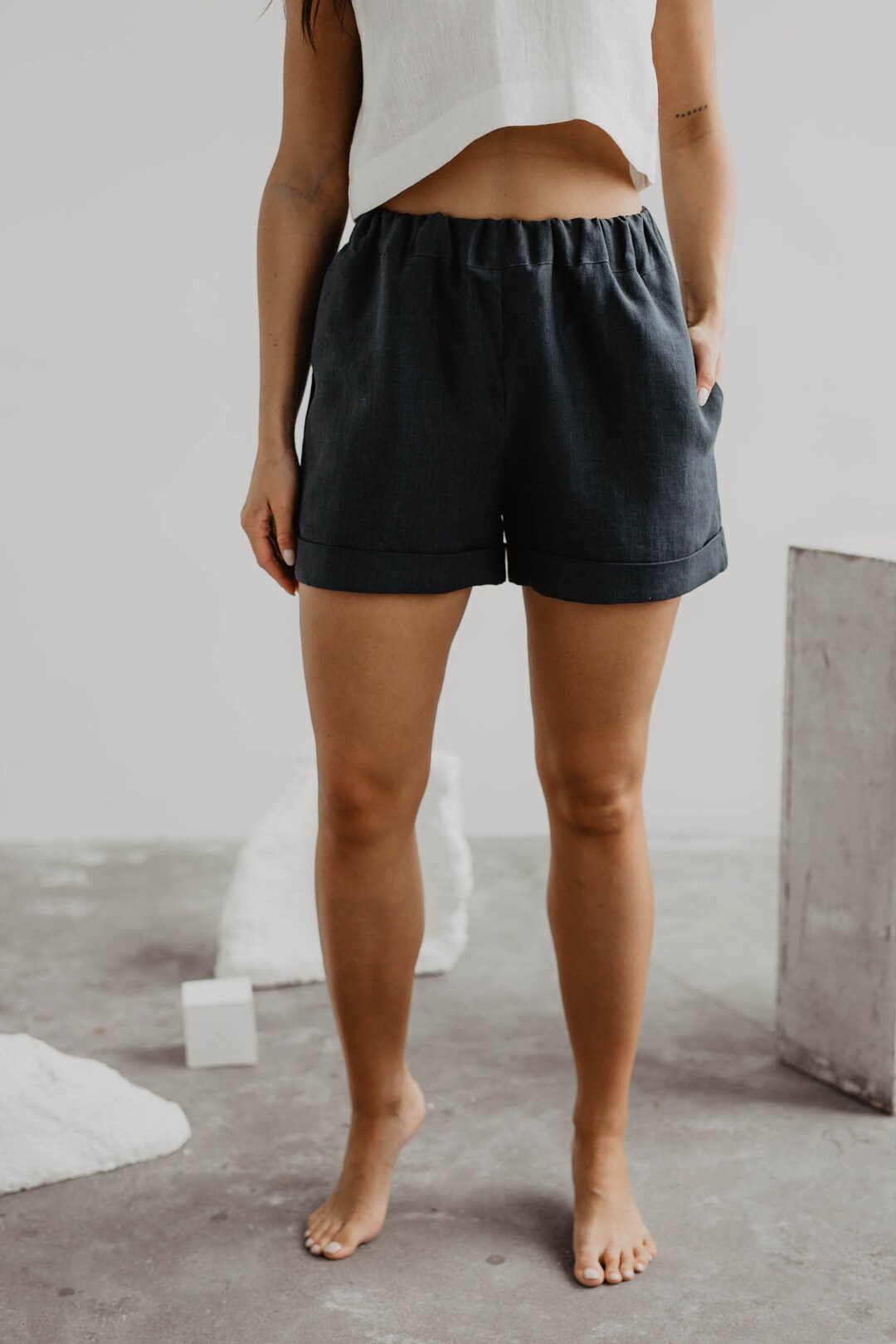 Linen Shorts MIA. Charcoal Linen Shorts - Etsy