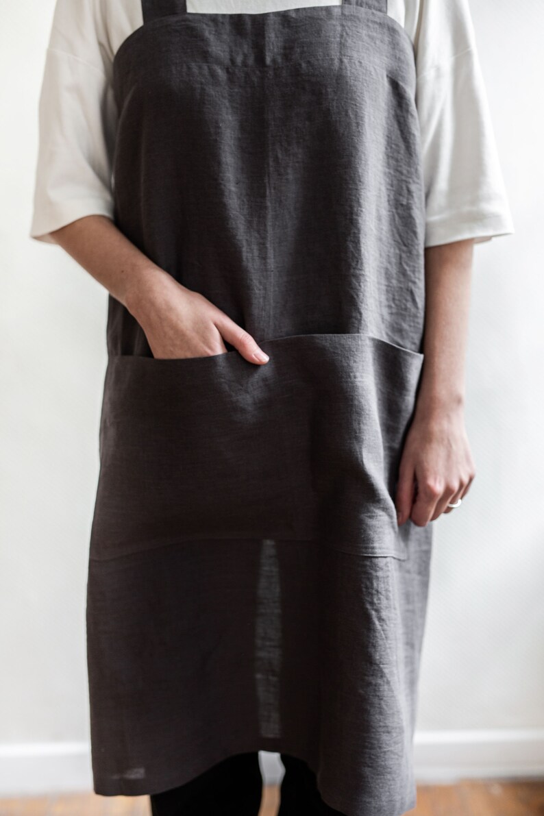 Japanese Linen Apron. Cute Apron With Pockets | Etsy