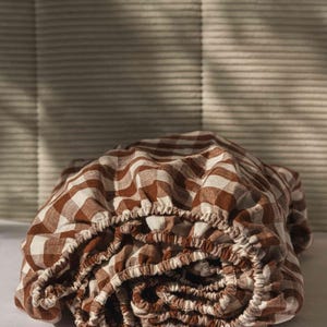 Mocha Gingham Linen Sheets Set. Minimalist Linen Bedding - Etsy