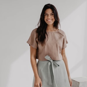 Linen Crop Top LISA. Beige Linen Top - Etsy